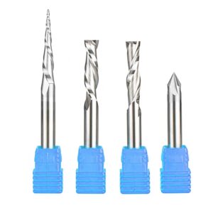 sinoprotools 1/4 shank cnc router bits carving set, cnc wood router bits, cnc router kit end mills,v groove engraving router bit, cabinet making tools-4 pcs