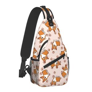 wzialfpo Cartoon Corgi Sling Bag Rope Crossbody Shoulder Bags Fashion Chest Daypack For Men Women Hiking Travel Runner Biking Climbing