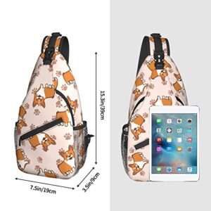 wzialfpo Cartoon Corgi Sling Bag Rope Crossbody Shoulder Bags Fashion Chest Daypack For Men Women Hiking Travel Runner Biking Climbing