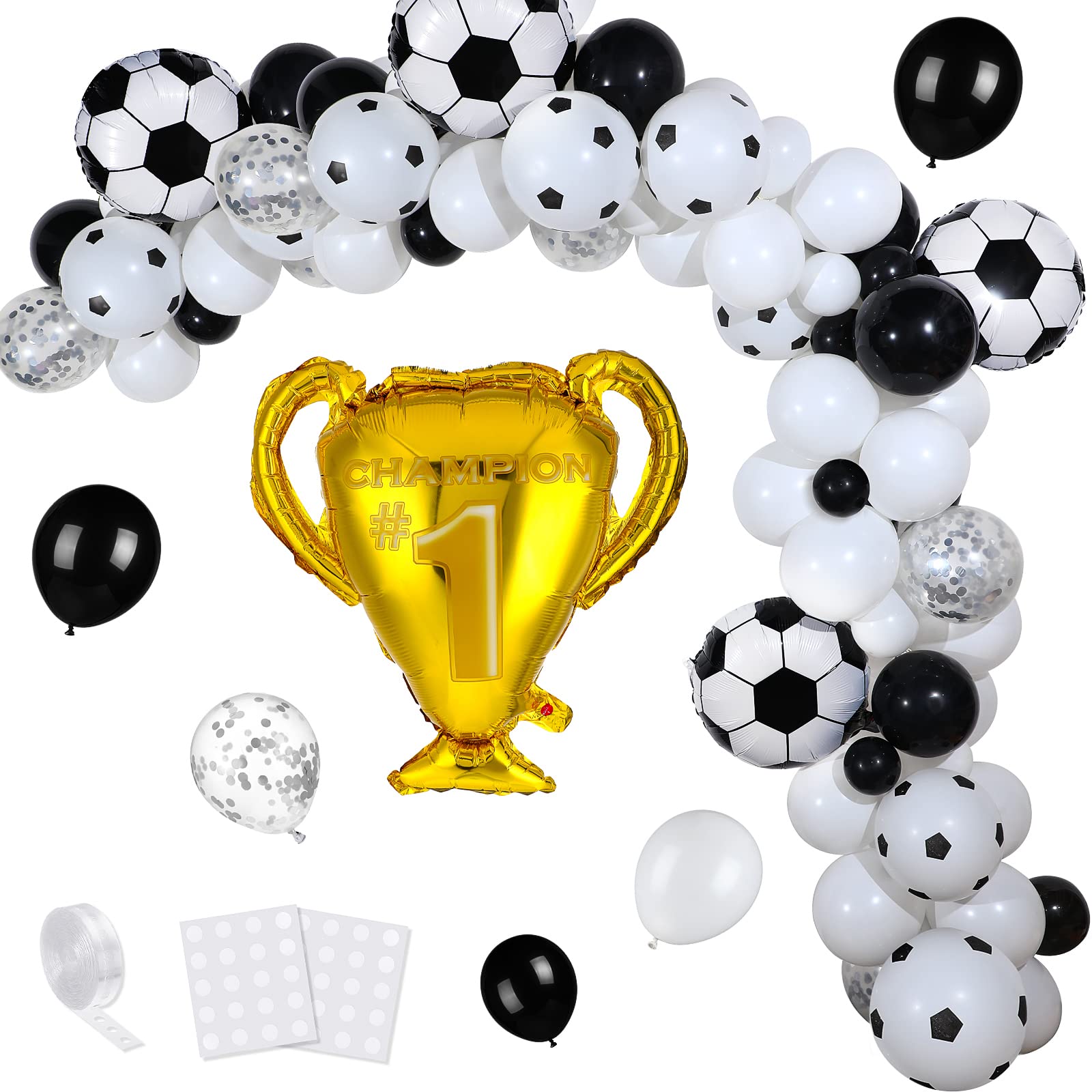 Soccer Party Balloon Arch Kit Soccer Balloon Party Decor Include Soccer Championship Trophy Foil Balloon White Black Latex Balloons for Birthday Soccer Sports Themed Party Supplies