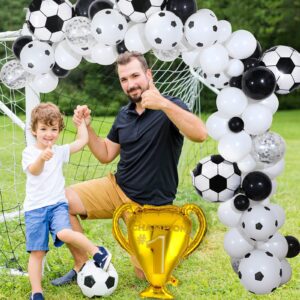 Soccer Party Balloon Arch Kit Soccer Balloon Party Decor Include Soccer Championship Trophy Foil Balloon White Black Latex Balloons for Birthday Soccer Sports Themed Party Supplies