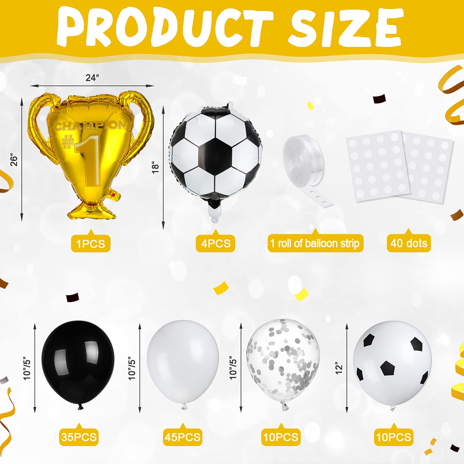 Soccer Party Balloon Arch Kit Soccer Balloon Party Decor Include Soccer Championship Trophy Foil Balloon White Black Latex Balloons for Birthday Soccer Sports Themed Party Supplies