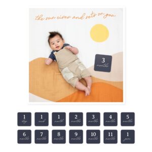 lulujo baby’s first year milestone blanket and card set | 40in x 40in (sunrise)