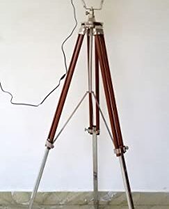 Maritime Nautical Studio Chrome Floor Lamp Searchlight Wooden Tripod Spotlight Floor Lamp For Decorative By , Brown & Silver, 45 Inch