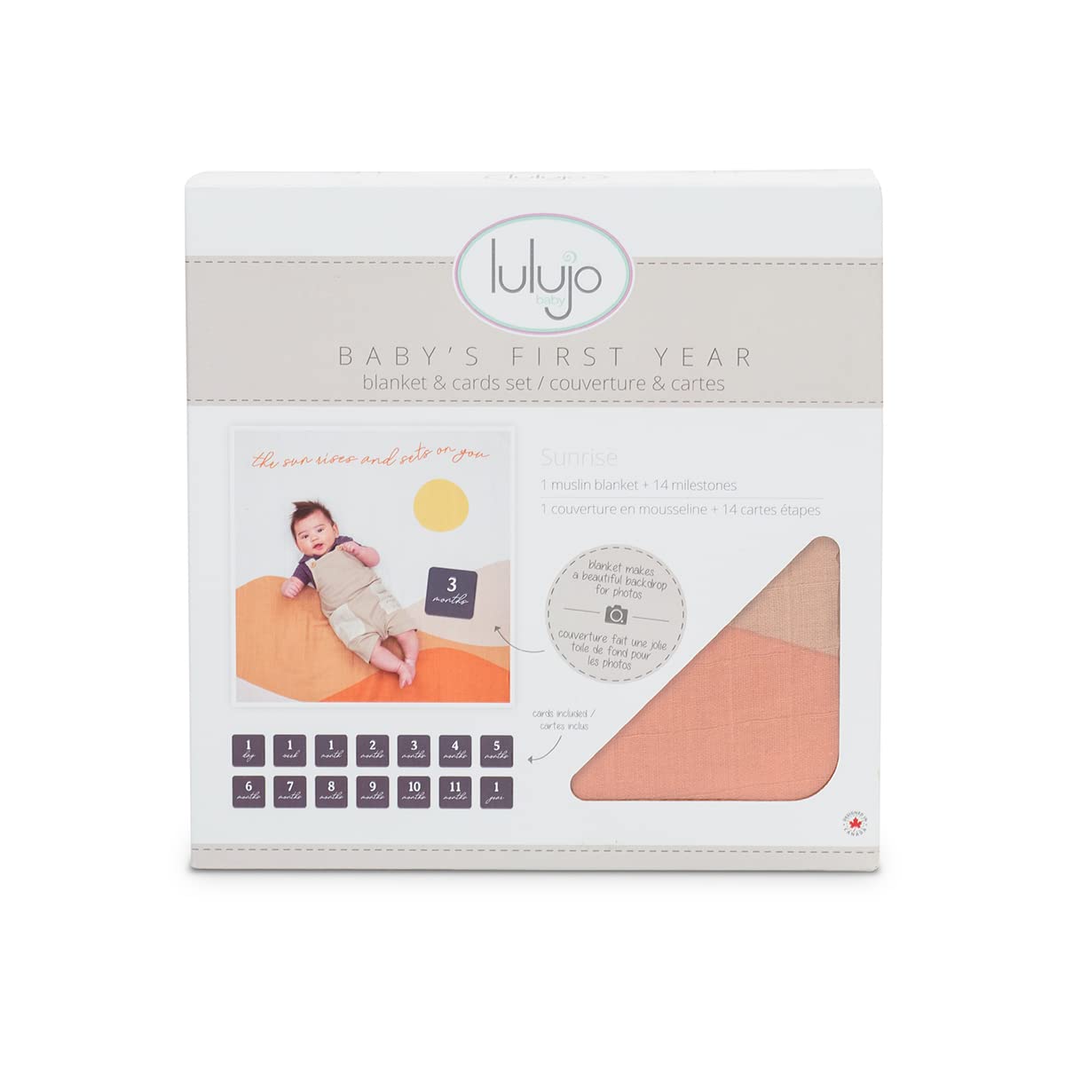 lulujo Baby’s First Year Milestone Blanket and Card Set | 40in x 40in (Sunrise)