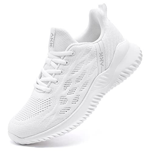 Akk Laides Sneakers Running Shoes Workout Tennis Walking Shoes Stylish Sport Trainers Nurse Shoe for Gym Jogging Fitness Outdoor White Size 8.5