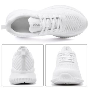 Akk Laides Sneakers Running Shoes Workout Tennis Walking Shoes Stylish Sport Trainers Nurse Shoe for Gym Jogging Fitness Outdoor White Size 8.5