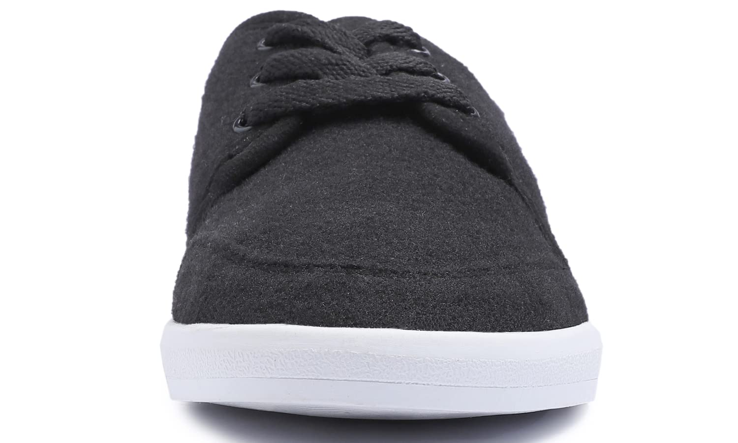 FEVERSOLE Comfort Women's Casual Slip On Sneaker Comfort Cupsole Loafer Flats Faux Woolen Soft Black Lace-Up 7.5 M US