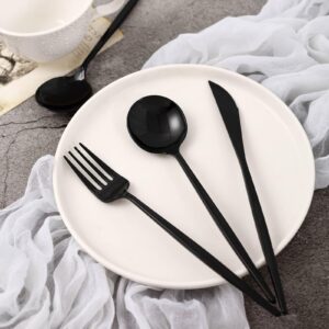 efavormart 24 pack | black sleek modern flatware set, premium plastic silverware cutlery set - 8"