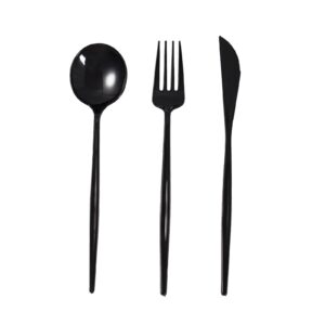 Efavormart 24 Pack | Black Sleek Modern Flatware Set, Premium Plastic Silverware Cutlery Set - 8"