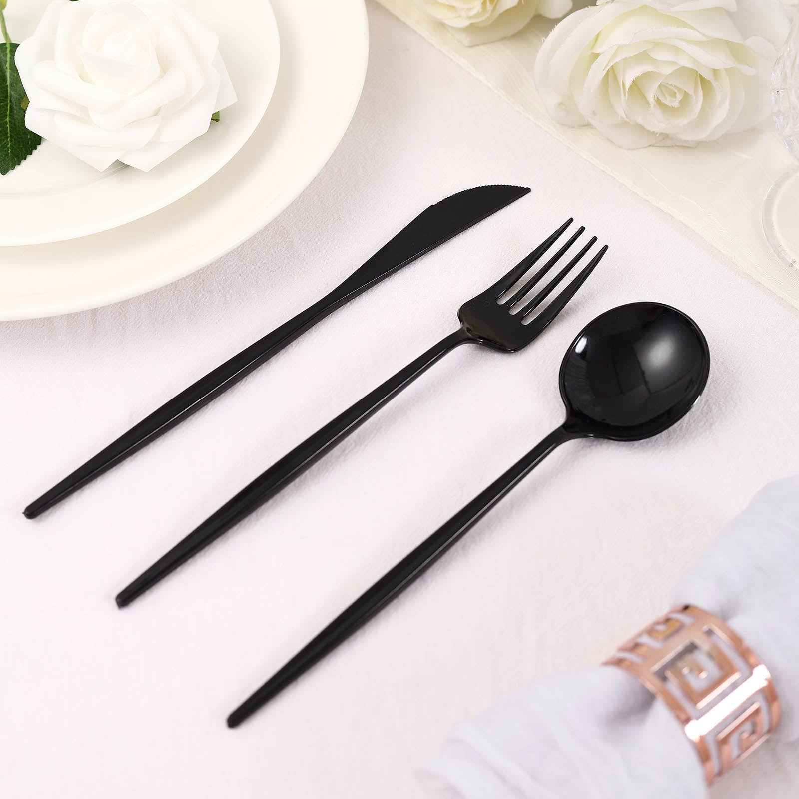 Efavormart 24 Pack | Black Sleek Modern Flatware Set, Premium Plastic Silverware Cutlery Set - 8"