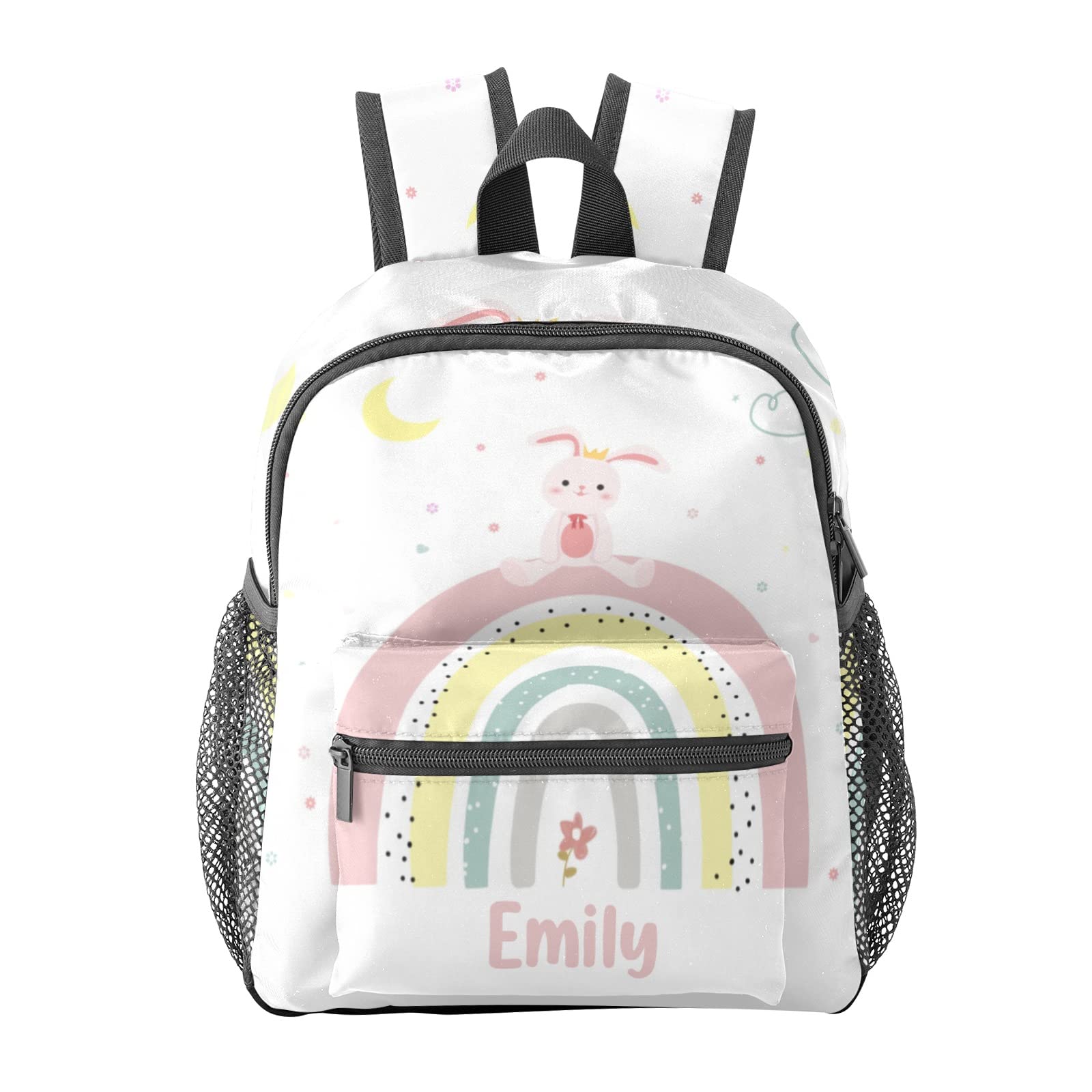 Grandkli Rainbow Rabbit Personalized Kids Toddler Backpack for Boys Girls ,Custom Mini School Backpack Bags Kindergarten, 10''(L) x 4''(W) x 12''(H)