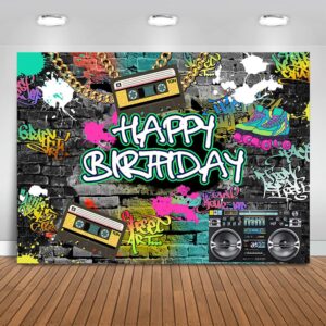 mocsicka graffiti 80's 90's birthday backdrop urban retro birthday party background 80's 90's hip hop rock birthday party cake table decoration banner photo booth props (10x7ft)