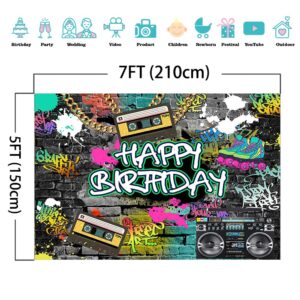 Mocsicka Graffiti 80's 90's Birthday Backdrop Urban Retro Birthday Party Background 80's 90's Hip Hop Rock Birthday Party Cake Table Decoration Banner Photo Booth Props (10x7ft)