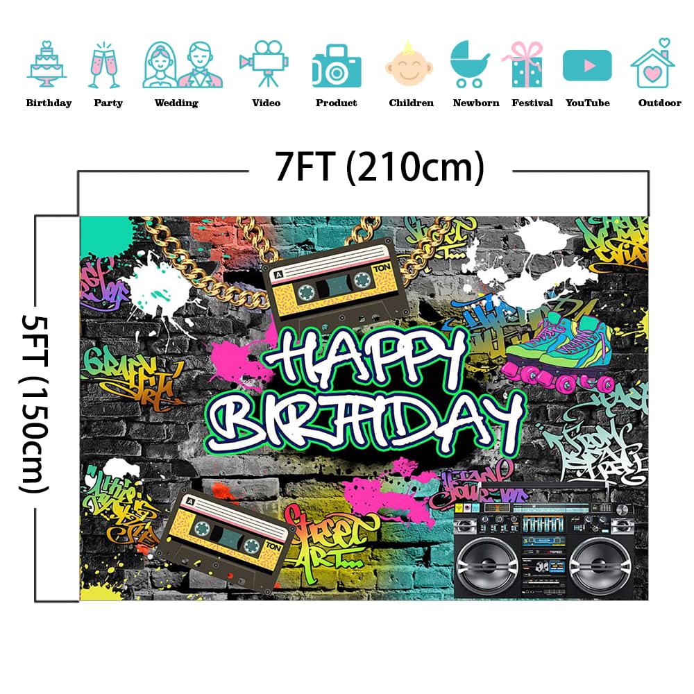 Mocsicka Graffiti 80's 90's Birthday Backdrop Urban Retro Birthday Party Background 80's 90's Hip Hop Rock Birthday Party Cake Table Decoration Banner Photo Booth Props (10x7ft)