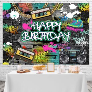 Mocsicka Graffiti 80's 90's Birthday Backdrop Urban Retro Birthday Party Background 80's 90's Hip Hop Rock Birthday Party Cake Table Decoration Banner Photo Booth Props (10x7ft)