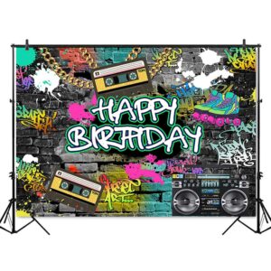 Mocsicka Graffiti 80's 90's Birthday Backdrop Urban Retro Birthday Party Background 80's 90's Hip Hop Rock Birthday Party Cake Table Decoration Banner Photo Booth Props (10x7ft)