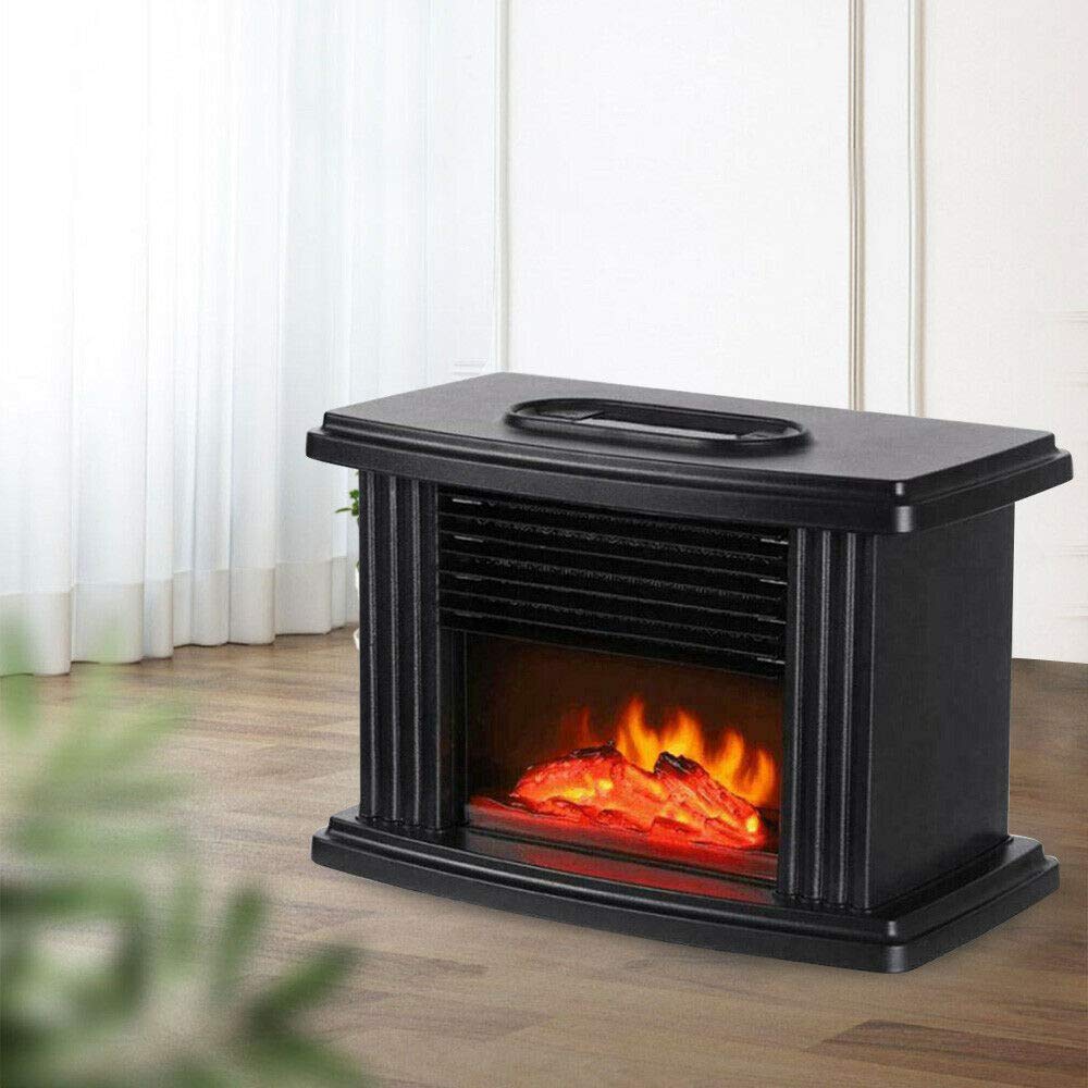 8.7 Inch Electric Fireplace Heater 1000W Black Mini Freestanding Fireplace Stove with 3D Simulation of Carbon Fire Heating Technology, Indoor Electric Fireplace 3-Gear Adjustable