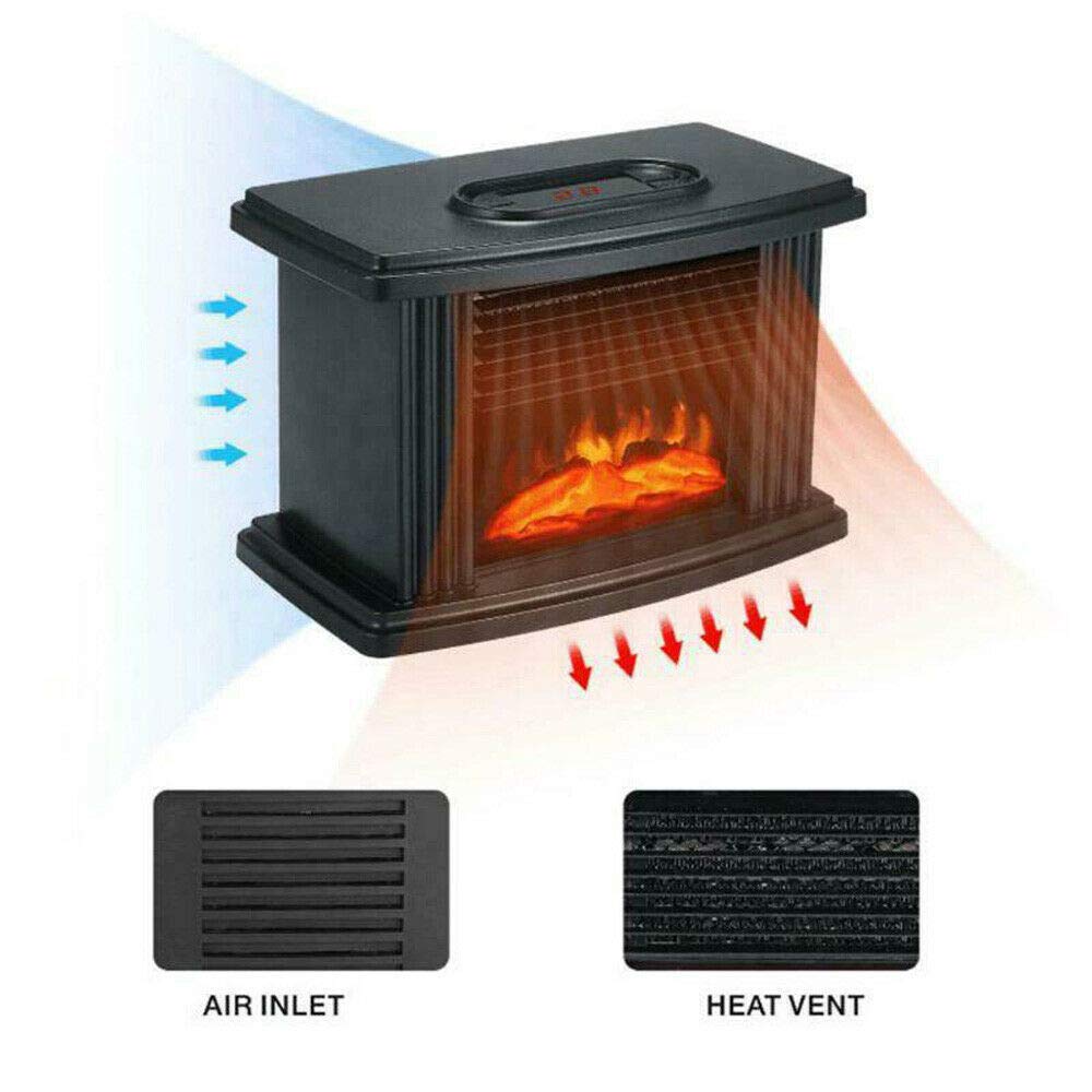 8.7 Inch Electric Fireplace Heater 1000W Black Mini Freestanding Fireplace Stove with 3D Simulation of Carbon Fire Heating Technology, Indoor Electric Fireplace 3-Gear Adjustable