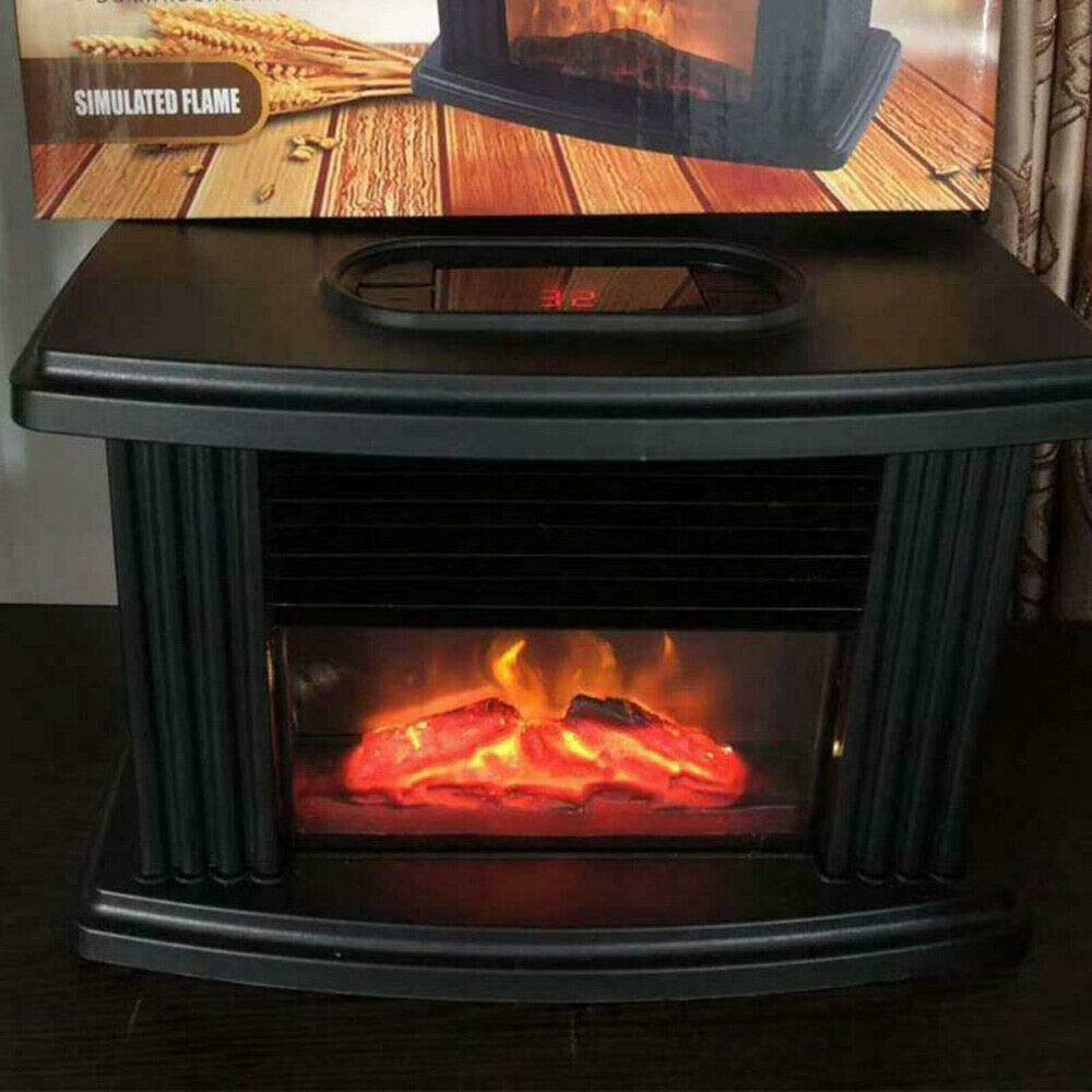 8.7 Inch Electric Fireplace Heater 1000W Black Mini Freestanding Fireplace Stove with 3D Simulation of Carbon Fire Heating Technology, Indoor Electric Fireplace 3-Gear Adjustable