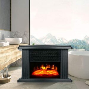 8.7 Inch Electric Fireplace Heater 1000W Black Mini Freestanding Fireplace Stove with 3D Simulation of Carbon Fire Heating Technology, Indoor Electric Fireplace 3-Gear Adjustable