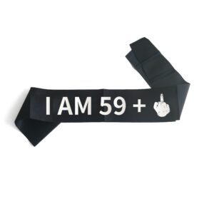 joyiou “i am 59+1” sash, 60th birthday sash with silver foil, soft black satin sash for women and men, sixty birthday party supplies decorations favors, 60 years old birthday funny gifts