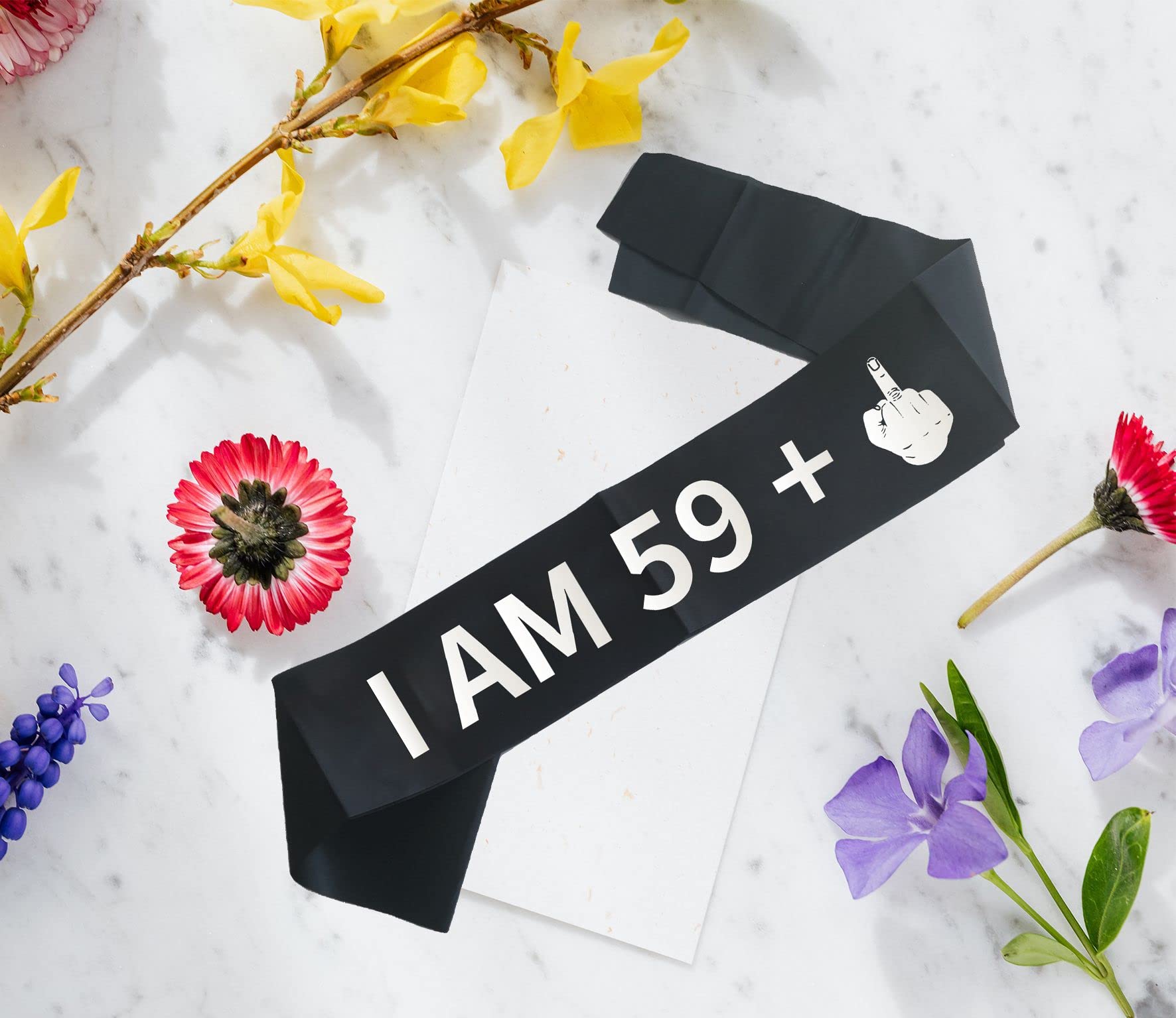 Joyiou “I AM 59+1” Sash, 60th Birthday Sash with Silver Foil, Soft Black Satin Sash for Women and Men, Sixty Birthday Party Supplies Decorations Favors, 60 Years Old Birthday Funny Gifts