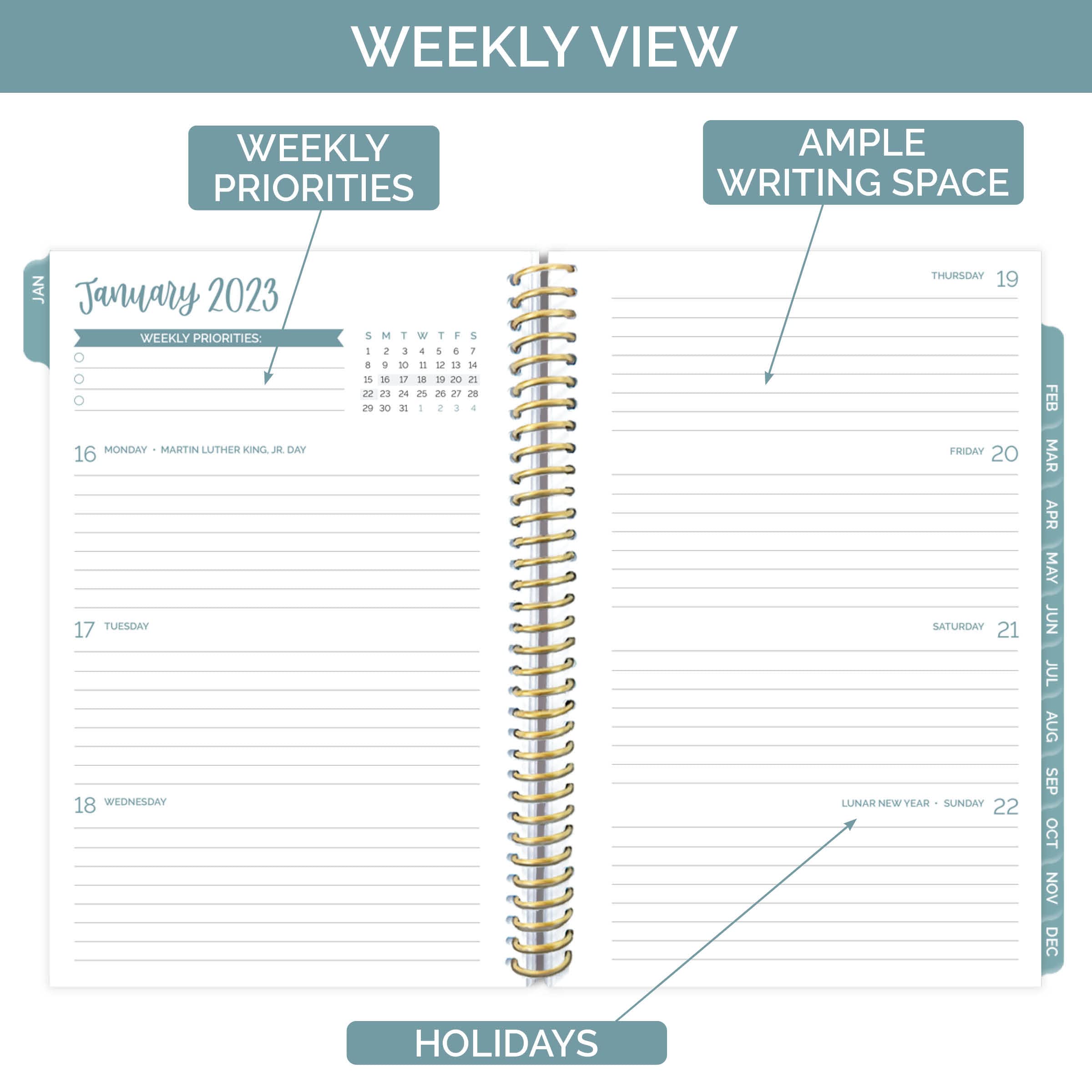 bloom daily planners 2023 Calendar Year Day Planner (January 2023 - December 2023) - 5.5” x 8.25” - Weekly/Monthly Agenda Organizer Book with Stickers & Bookmark - Crystal Blue