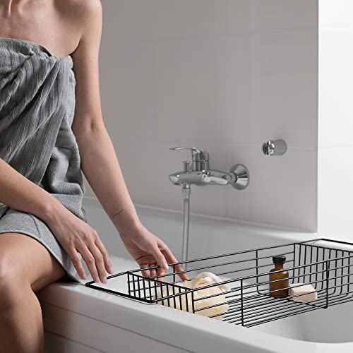 Navaris Wire Bath Tray - Metal Bathtub Caddy Rack - Over Bath Tub Bridge Organizer Storage Shelf - Bath Accessories Holder Basket for Bathtub - Black