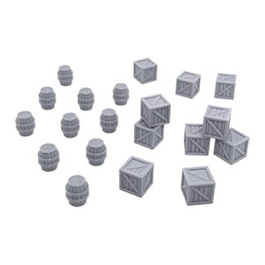 crates and barrels dnd terrain compatible with dungeons and dragons, warhammer 40k, 28mm miniature wargaming, tabletop rpgs, wargame scenery