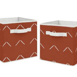 Sweet Jojo Designs Boho Arrow Foldable Fabric Storage Cube Bins Boxes Organizer Toys Baby Kids - Set of 2 - Ivory Burnt Orange Rust Farmhouse Southwest Shabby Chic Bohemian Diamond Tuft Collection