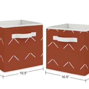 Sweet Jojo Designs Boho Arrow Foldable Fabric Storage Cube Bins Boxes Organizer Toys Baby Kids - Set of 2 - Ivory Burnt Orange Rust Farmhouse Southwest Shabby Chic Bohemian Diamond Tuft Collection