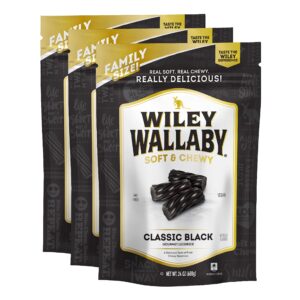 wiley wallaby licorice 24 ounce classic gourmet soft & chewy australian black licorice candy twists, 3 pack