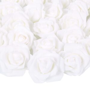 insunsix artificial rose flowers,100pcs foam rose bulk white fake flower heads for diy wedding bouquets rose wall kissing balls bridal shower centerpieces arrangements party tables decorations(white)