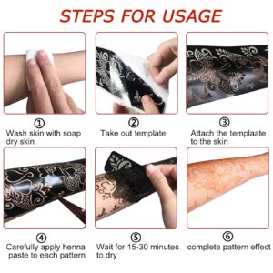 Large Henna Tattoo Stencil Kit,12 Sheets Henna Tattoo stickers for Hand Forearm Glitter Airbrush Diy Tattooing Template, Indian Temporary Tattoo Stickers for Women Girls