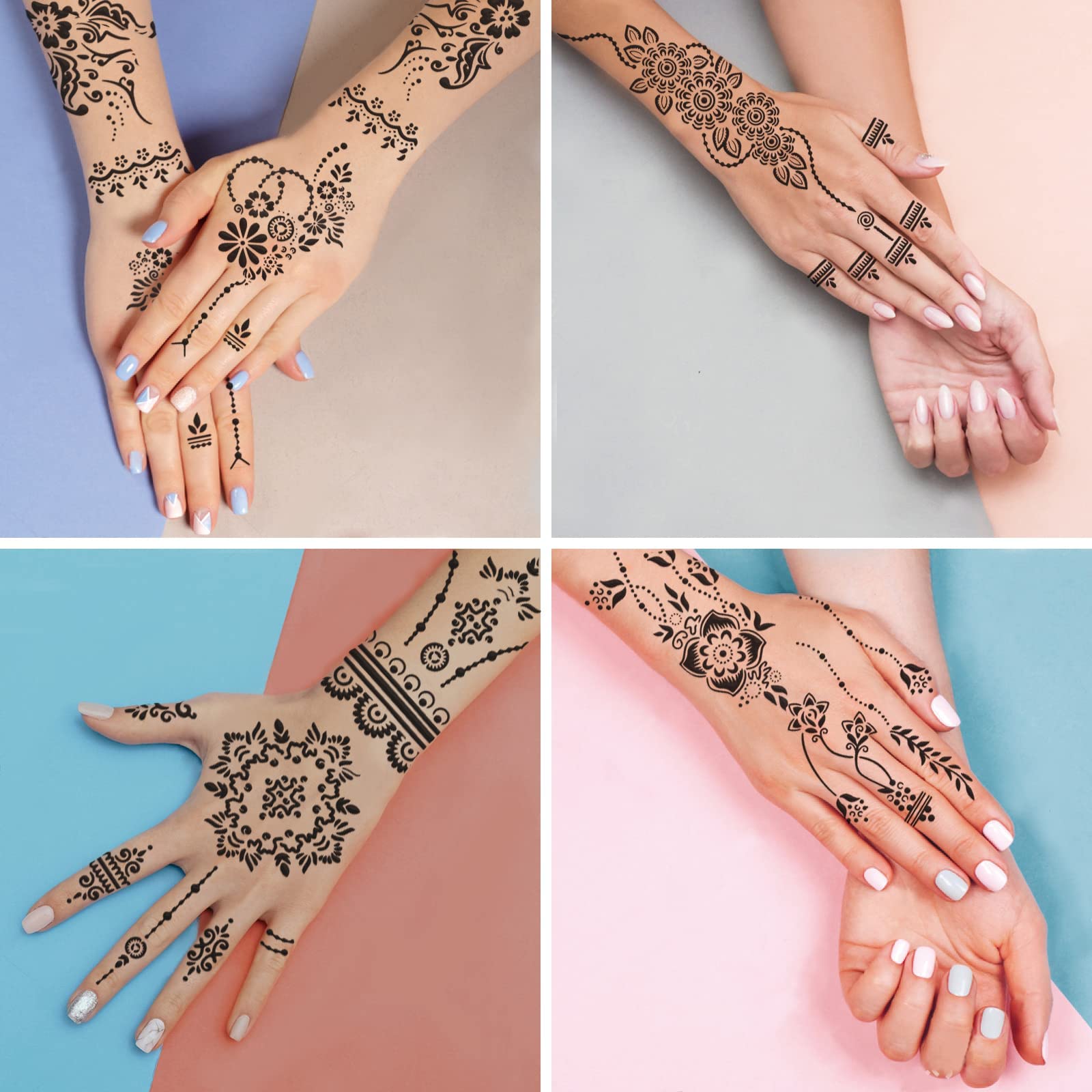 Large Henna Tattoo Stencil Kit,12 Sheets Henna Tattoo stickers for Hand Forearm Glitter Airbrush Diy Tattooing Template, Indian Temporary Tattoo Stickers for Women Girls