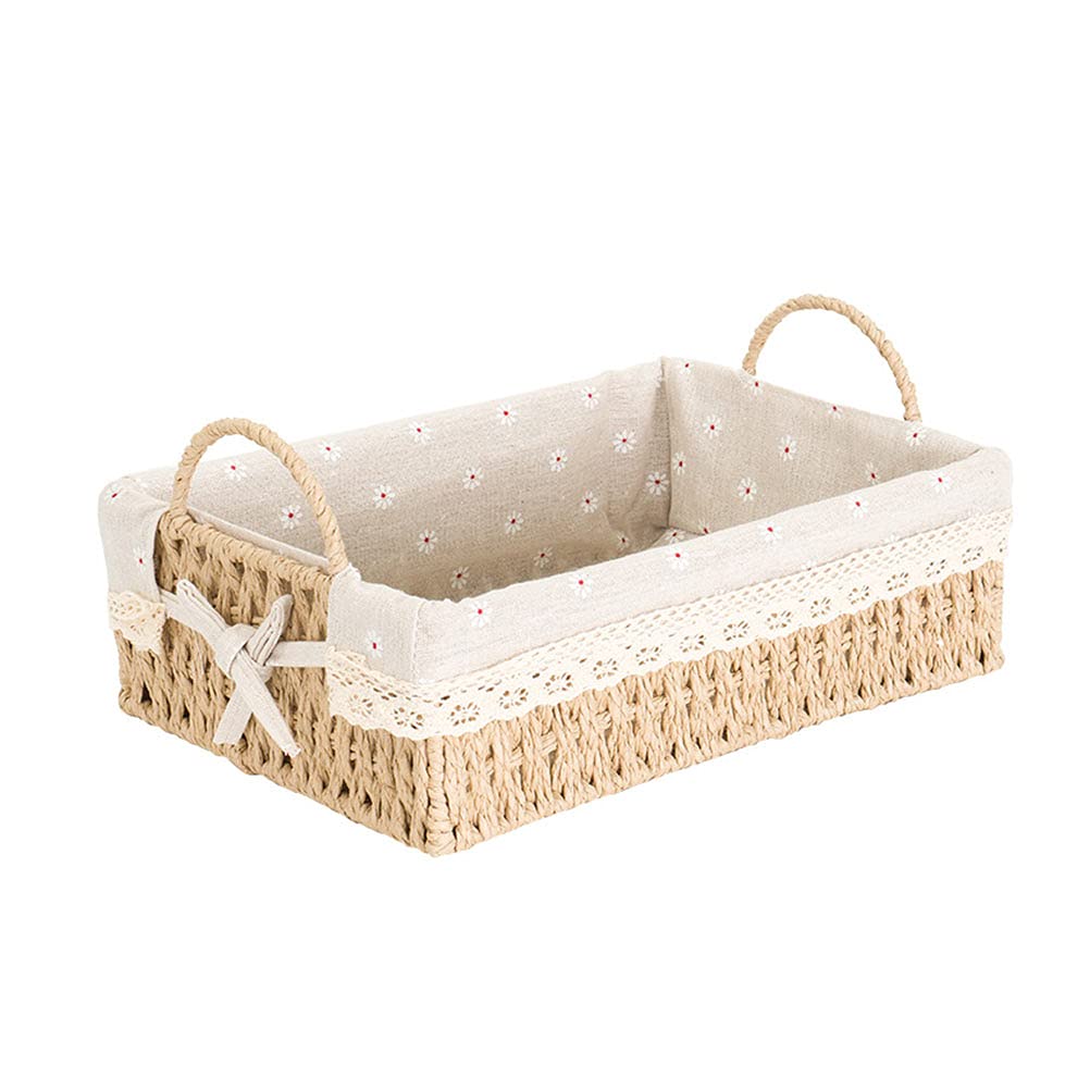 1pc Bedside Basket Snack Container Office Desk Decor Desk Tray Woven Baskets Fruits Basket Seagrass Baskets Wicker Basket Makeup Pallet Bread Container Food Fabric with Handle