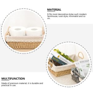 1pc Bedside Basket Snack Container Office Desk Decor Desk Tray Woven Baskets Fruits Basket Seagrass Baskets Wicker Basket Makeup Pallet Bread Container Food Fabric with Handle