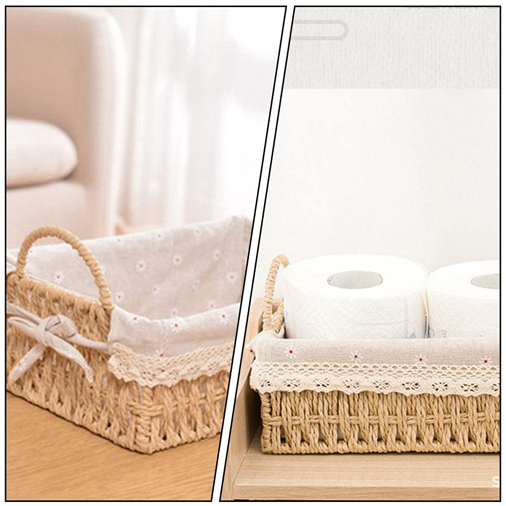 1pc Bedside Basket Snack Container Office Desk Decor Desk Tray Woven Baskets Fruits Basket Seagrass Baskets Wicker Basket Makeup Pallet Bread Container Food Fabric with Handle