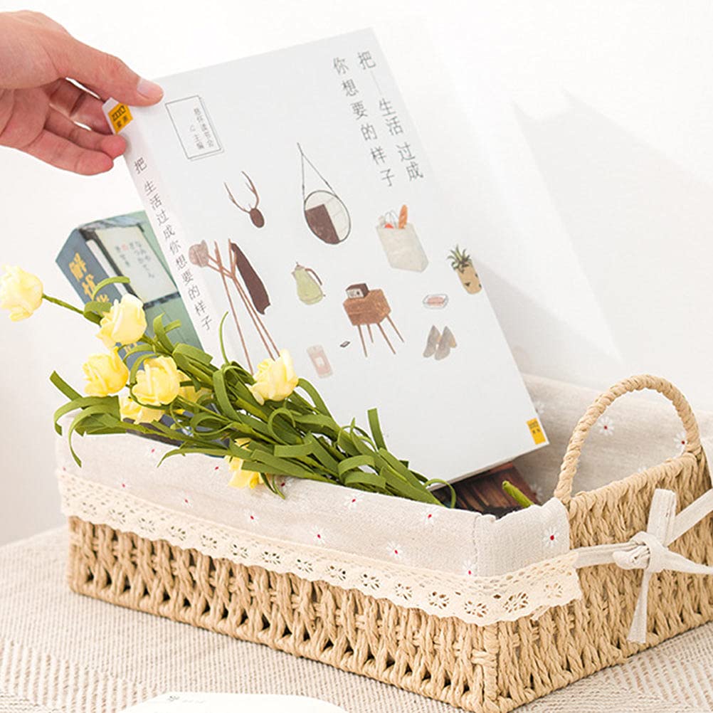 1pc Bedside Basket Snack Container Office Desk Decor Desk Tray Woven Baskets Fruits Basket Seagrass Baskets Wicker Basket Makeup Pallet Bread Container Food Fabric with Handle