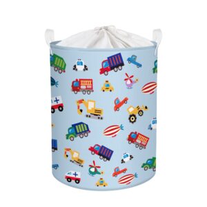 clastyle 45l cartoon car nursery laundry basket blue drawstring collapsible laundry hamper with handle waterproof toys storage basket for kids room, 14 * 17.7 in