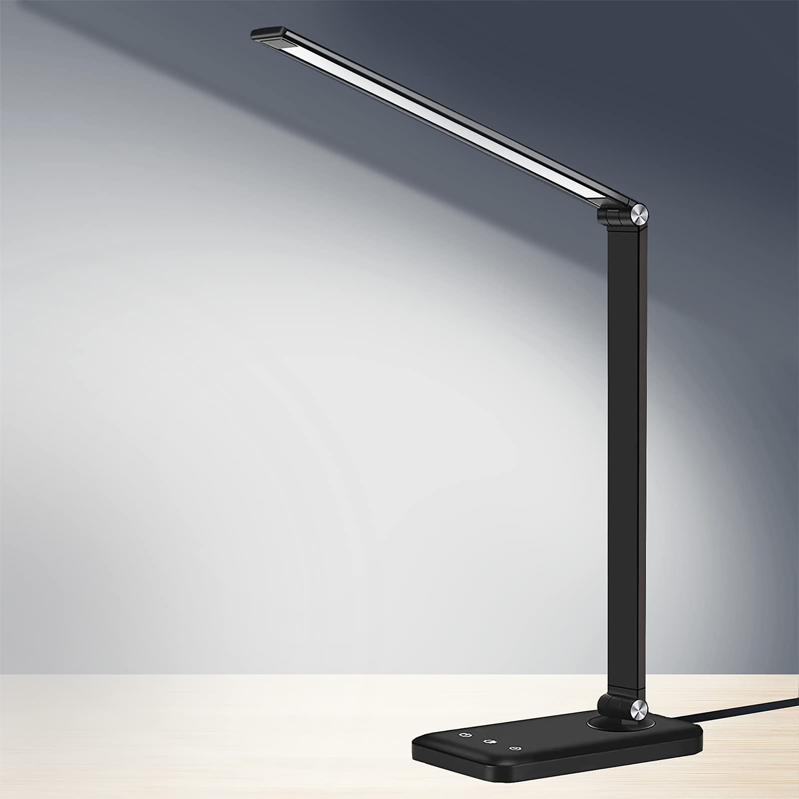 AFROG Multifunctional LED Desk Lamp with USB Charging Port, 5 Lighting Modes,5 Brightness Levels, Sensitive Control, 30/60 min Auto Timer, Eye-Caring Office Lamp，8W，5000K