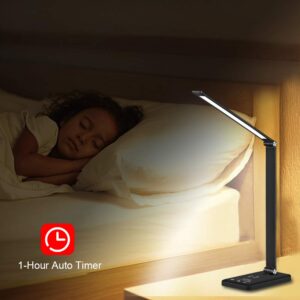 AFROG Multifunctional LED Desk Lamp with USB Charging Port, 5 Lighting Modes,5 Brightness Levels, Sensitive Control, 30/60 min Auto Timer, Eye-Caring Office Lamp，8W，5000K