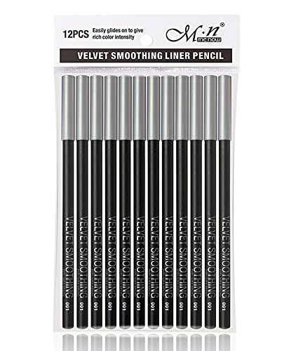 Black Eyeliner Pencil Set - 12 PCs Smudge Proof Matte Waterproof Long Lasting Makeup Eye Liners