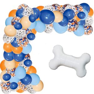 117Pack Theme Party Balloon Garland Kit, Blue and Orange Blush Dog Paw Balloon Arch with Bone Shaped Foil Balloons, Girl Boy Birthday Party Decorations