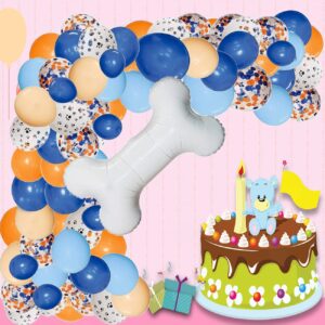 117Pack Theme Party Balloon Garland Kit, Blue and Orange Blush Dog Paw Balloon Arch with Bone Shaped Foil Balloons, Girl Boy Birthday Party Decorations