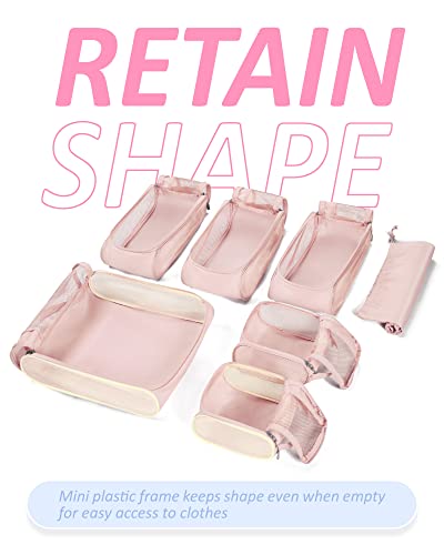 BAGSMART Keep Shape Packing Cubes, 7 Set Packing Cubes for Travel, Lightweight Travel Cubes for Packing, Suitcase Organizer Bags Set for Travel Essentials Baby Pink