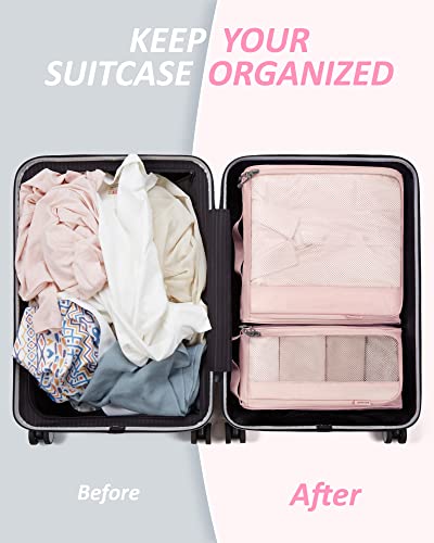 BAGSMART Keep Shape Packing Cubes, 7 Set Packing Cubes for Travel, Lightweight Travel Cubes for Packing, Suitcase Organizer Bags Set for Travel Essentials Baby Pink