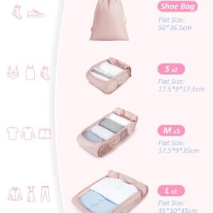 BAGSMART Keep Shape Packing Cubes, 7 Set Packing Cubes for Travel, Lightweight Travel Cubes for Packing, Suitcase Organizer Bags Set for Travel Essentials Baby Pink