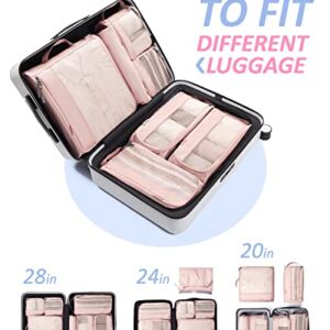 BAGSMART Keep Shape Packing Cubes, 7 Set Packing Cubes for Travel, Lightweight Travel Cubes for Packing, Suitcase Organizer Bags Set for Travel Essentials Baby Pink